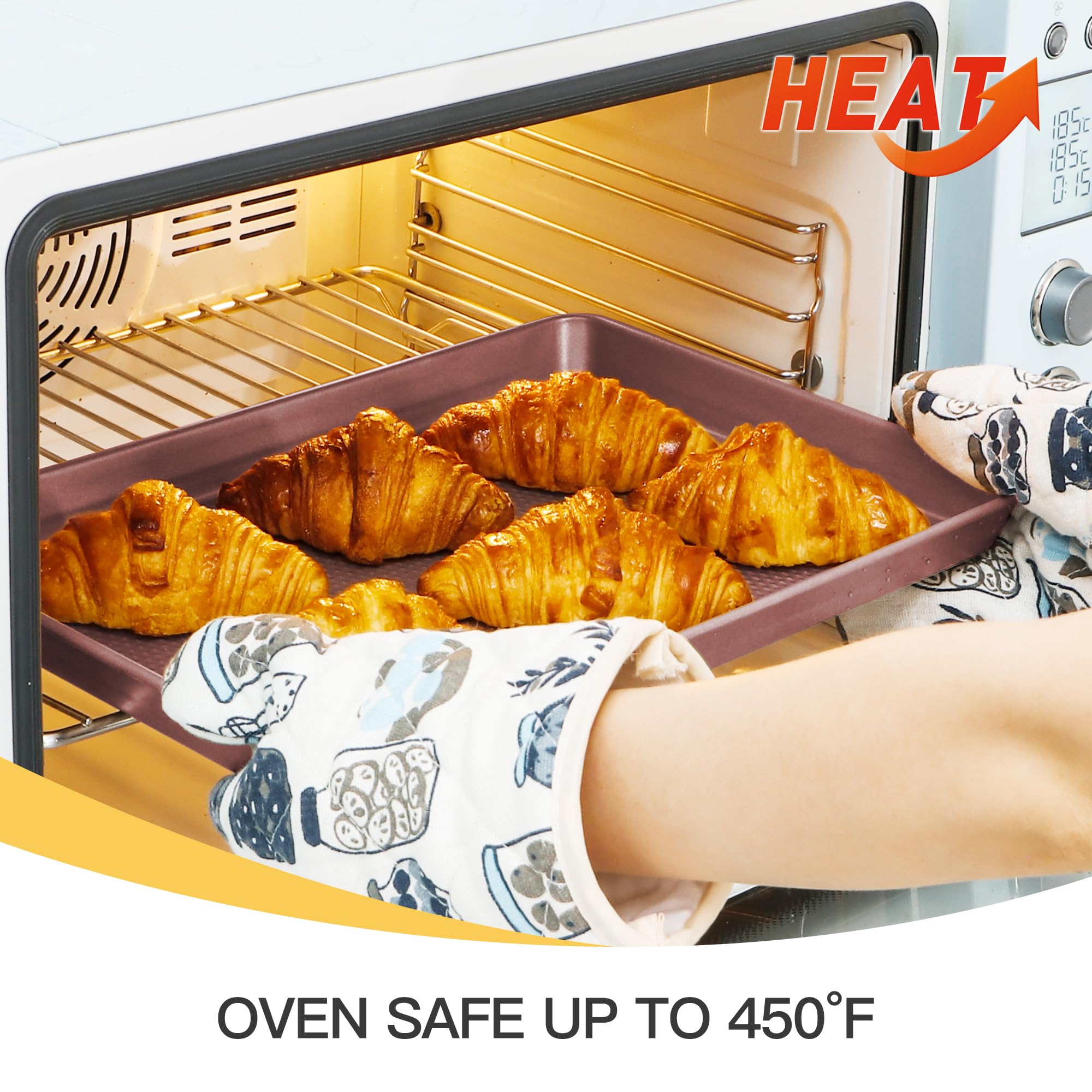 HONGBAKE Baking Sheet Pan Set, Cookie Sheets for Oven, Nonstick Half/Q ...